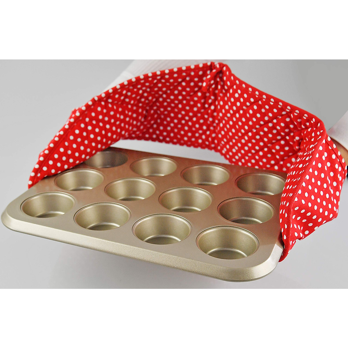 Home-X Red Polk Dot Double Oven Mitt for Cooking and Serving, Heat Resistant, Extra Long Potholder, Oven Gloves to Protect Hands and Arms, Machine Washable -32”L