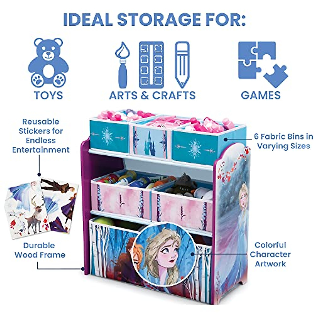 Delta Children Chair Desk with Storage Bin + Design and Store 6 Bin Toy Storage Organizer, Disney Frozen (Bundle)