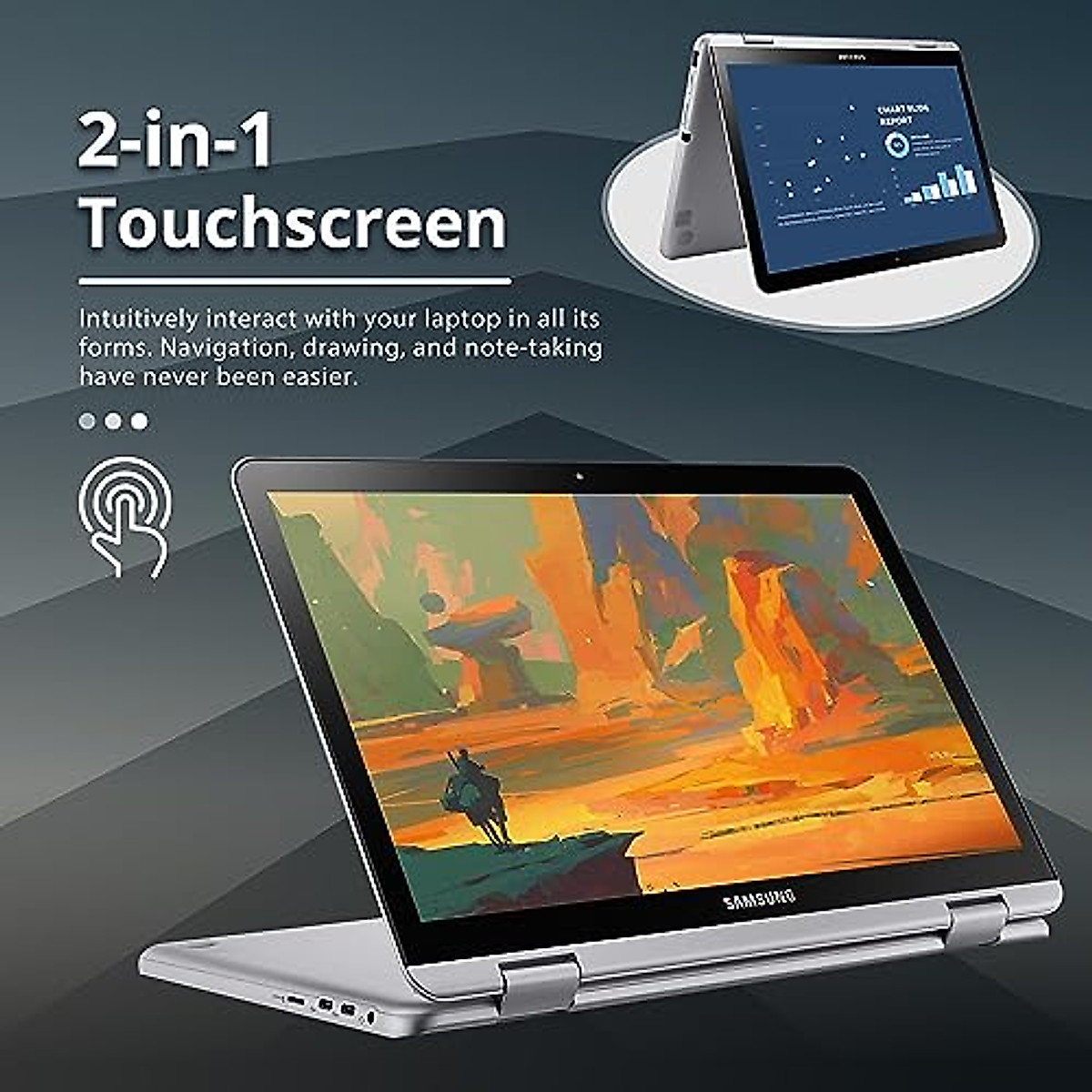 SAMSUNG Plus V2 2-in-1 12.2" Touchscreen Chromebook Laptop, Intel Celeron 3965Y, 4GB RAM, 64GB eMMC, 1M Front Camera, Wi-Fi, Bluetooth, MicroSD Reader, Stylus Pen, Chrome OS, Silver, 128GB USB Card