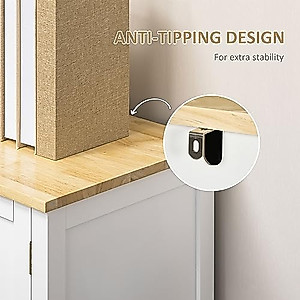 HOMCOM Sideboard Buffet Cabinet, Retro Kitchen Cabinet, Coffee Bar Cabinet with Rubber Wood Top, Drawers, Adjustable Shelves for Living Room, Entryway, White