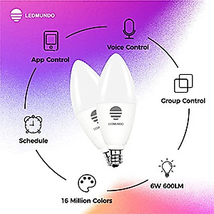 Smart Light Bulbs, White Light 2700k-6500k 600LM - 6W LED Candelabra Bulb E12 Base - 60W Equivalent - WiFi Light Bulb - B11 RGB Color Changing Bulb, Compatible with Alexa Google Assistant, 3 Pack