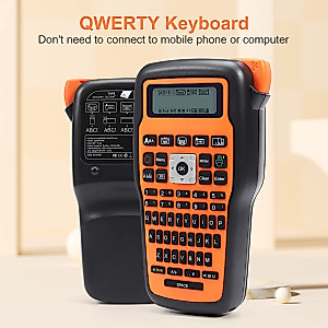 MarkDomain Label Maker Machine E1000Portable Handheld Cable Labeler Machine with AC Adapter, QWERTY Keyboard, One-Touch Keys, Easy to use for Home Office & Industrial Labeling Jobs, Orange