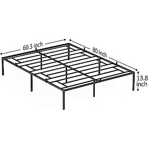 coucheta Queen Bed Frame with Storage 13 Inch Metal Platform Bed Frame with Steel Slat Support No Box Spring Needed Mattress Foundation Easy to Assemble (Queen), Black (1)