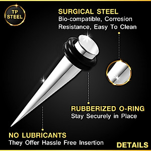 BanaVega 2PCS Stainless Steel 4g 5mm Flesh Black O-Rings Ear Taper Stretcher Gauges Earring Piercing Jewelry 5274