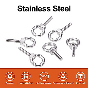 INCREWAY 6pcs Stainless Steel Eye Bolts,304 Stainless Steel M8x35mm Lifting Thread Eye Ring Bolt Screw Eyebolt