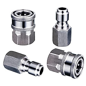 M MINGLE Pressure Washer Adapter, 2 Sets 3/8 Inch Quick Connect Fittings, Stainless Steel Pressure Washer Fittings, Male and Female Power Washer Quick Disconnect Kit, 5000 PSI
