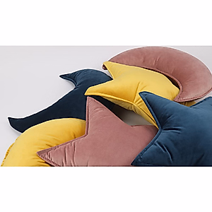 JIKAL Star Moon Shaped Pillow Soft Velvet Nursery Stuffed Throw Pillows for Baby Room Kids Reading Nook Decor Gift (Moon, Dusty Pink)