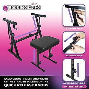 Liquid Stands Piano Keyboard Stand and Bench Set - Portable Heavy Duty Digital Piano Stand for 54-88 Key Electric Pianos & Adjustable Piano Bench, Chair, Stool - Sturdy Keyboard Music Stand and Seat