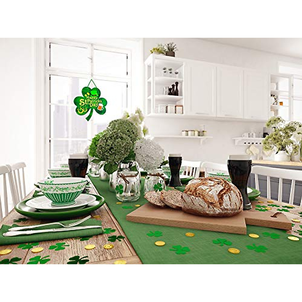SICOHOME St. Patrick's Day Decoration,9.5"x 10" Happy St. Patrick's Day Door Sign,Shamrock Shaped Hanging Sign for Party Supplies Home Window Wall Farmhouse Indoor Outdoor Decor