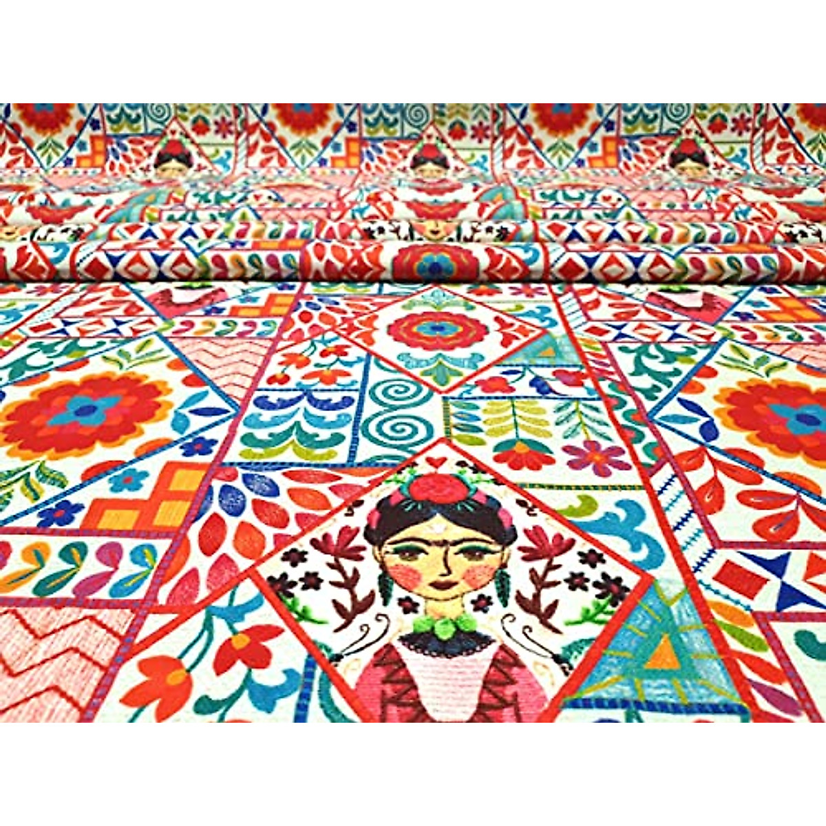 Sweet Frida Kahlo Print Upholstery Fabric, Frida Silhouettes on Majolica Faiance Fabric, Drapery Mexican Art Print Fabric by The Yard