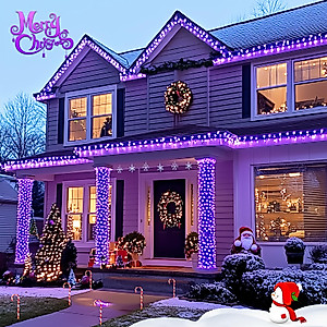 JMEXSUSS 600LED Purple Solar Christmas Lights, 206.7ft Solar String Lights Outdoor Waterproof, 8 Modes Purple Solar Lights for Patio Tree Gardens Halloween Xams Christmas Decor