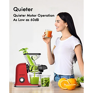 Hervigour Cold Press Juicer Machine, Dual Mouth Slow Masticating Juicer, Compact Design to Extract Juice from Fruits and Vegetables, Celery and Wheatgrass Juice Maker, Easy to Clean, BPA Free (Red)