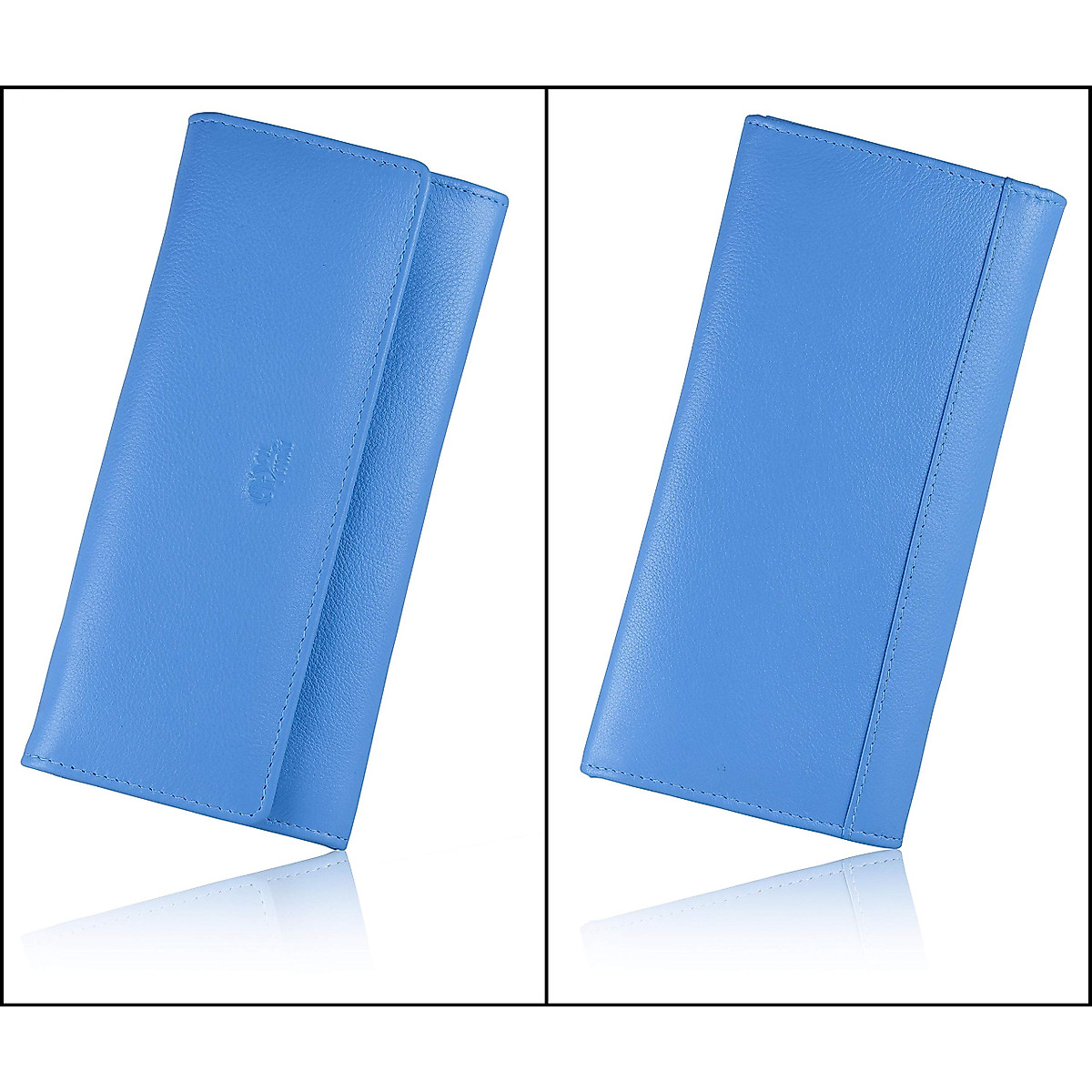 Mou Meraki Women RFID Blocking Real Leather Bifold Wallets For Women-Shield Against Identity Theft (BLUE)