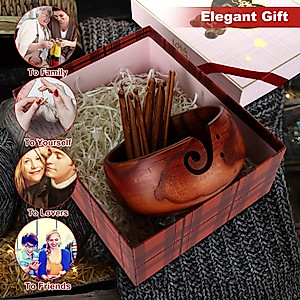 FVIEXE Wooden Yarn Bowl, Yarn Holder Bowls for Knitting & Crocheting Handmade Yarn Storage Bowls & Accessories Wool Storage with Holes Including 12PCS Crochet Hooks Gift for Mothers Day
