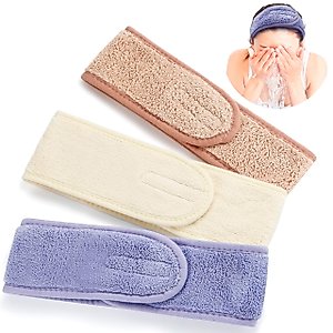 Spa Facial Headband – 3 Pcs Adjustable Makeup Head Wrap with Magic Tape, Sweat Hair Towel for Sport, Face Wash and Shower