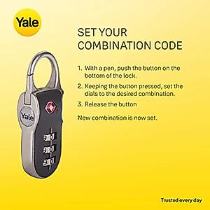 Yale TSA Approved Combination Travel Luggage Lock with Clip for Backpack, Suitcase, and Accessories (Gray)