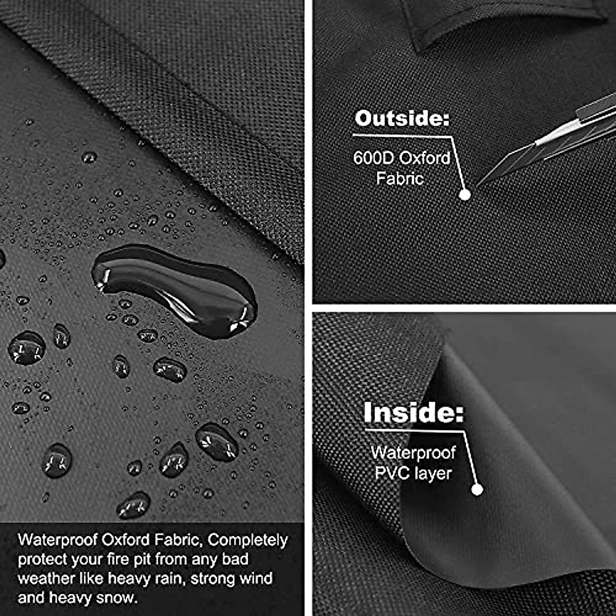 Fire Pit Cover Round, Waterproof Heavy Duty Patio Fire Pit Table Cover, Outdoor Garden Patio Protective Cover Fire Pit Furniture Covers 40in, Black