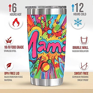 FOCIUZTA 20oz Vibrant Abstract Mama Text Tumbler with lid, Travel Coffee Cup, Ideal for Easter, Mother Day, and birthday gifts