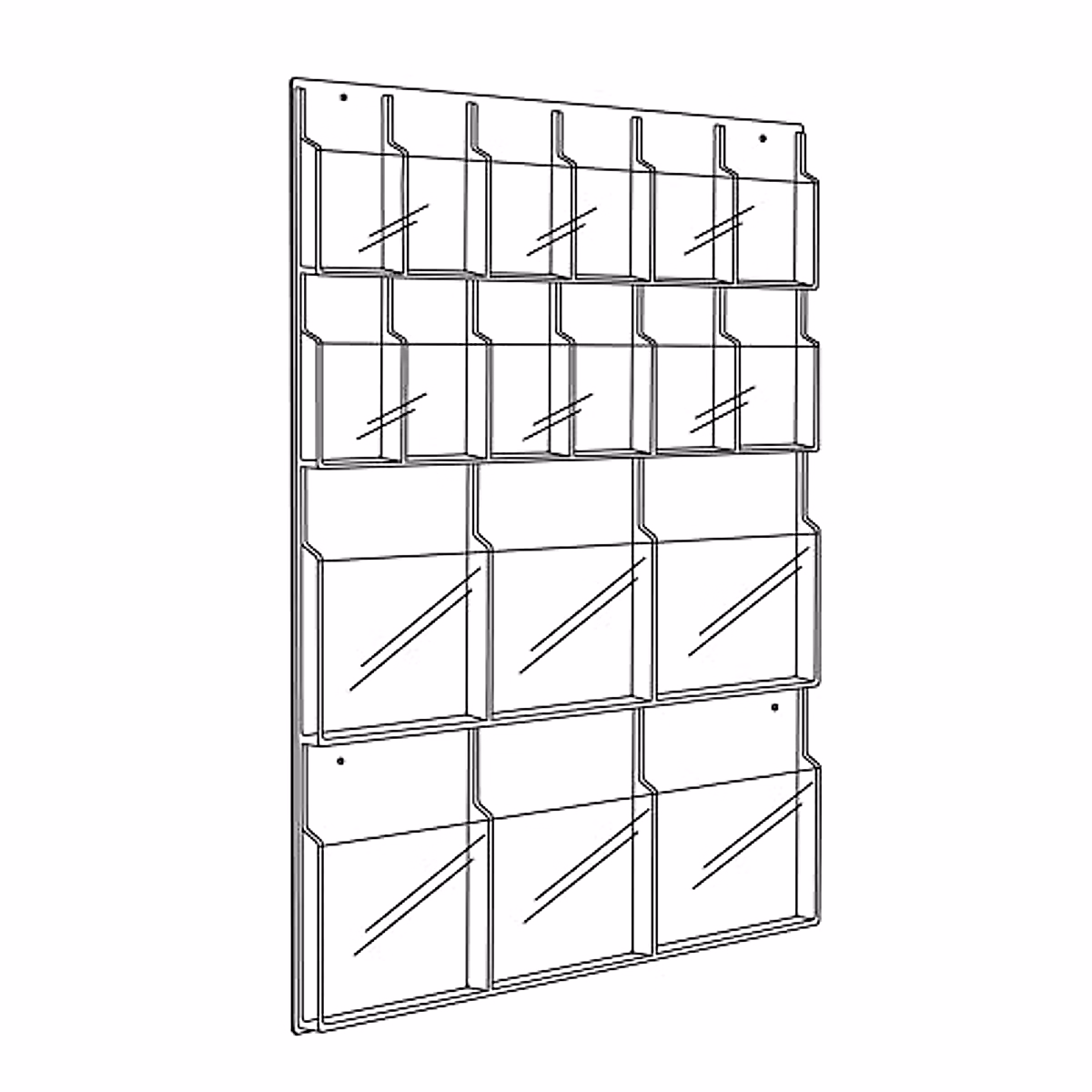 Safco Products Clear Literature Rack, Combination, 6 Magazine Pockets, 12 Pamphlet Pockets,45"x30"x2",5600CL