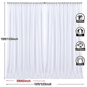 White Chiffon Sheer Backdrop Curtain for Wedding, Parties, White Arch Drapes for Backdrop Decoration,Wrinkle-Free 10ft x 10ft
