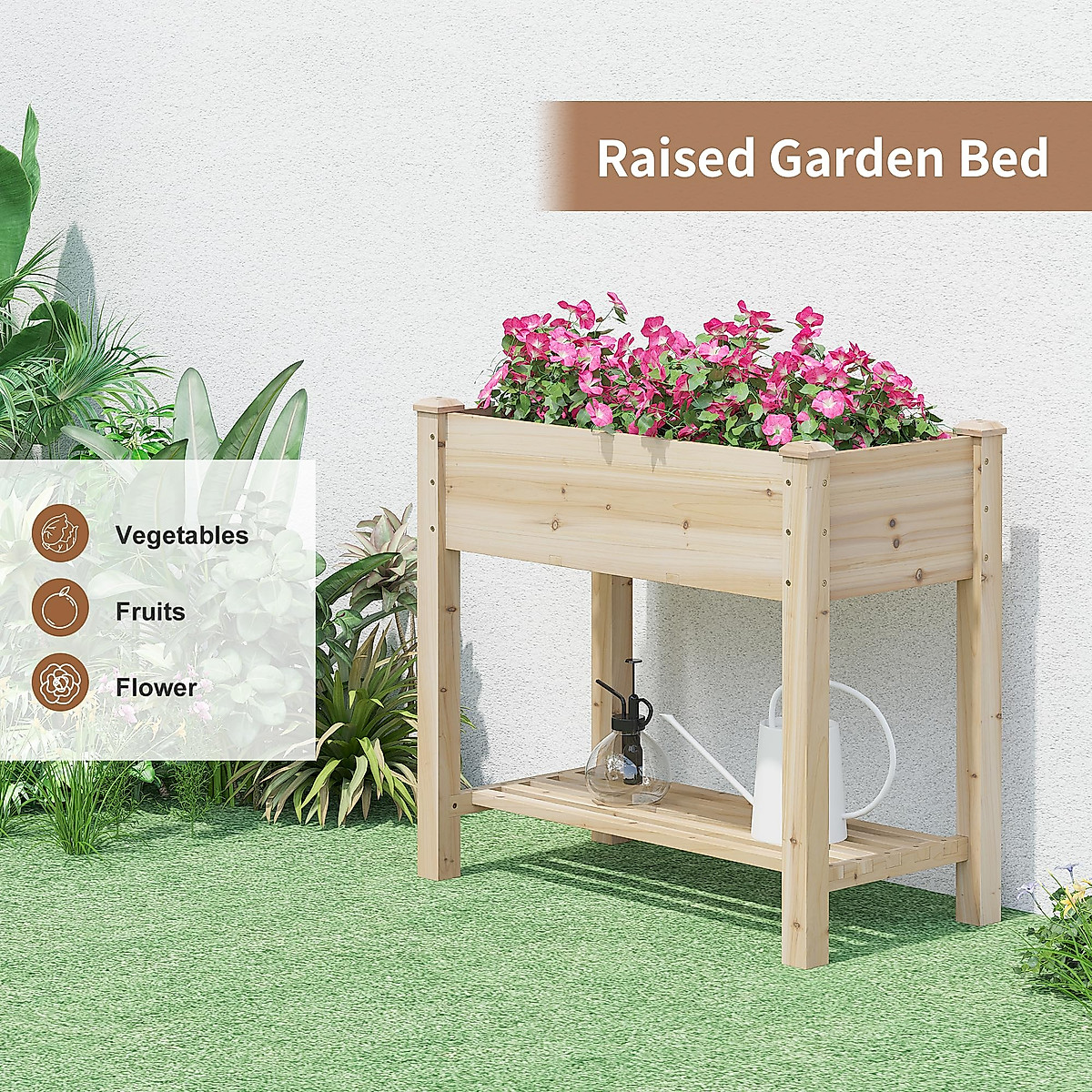 FILWH Raised Garden Bed with Legs Elevated Wooden Planter Box Stand Large Planter Stand Box for Fruits Vegetables Flowers with Divider with Bag - 34x18x30.5IN