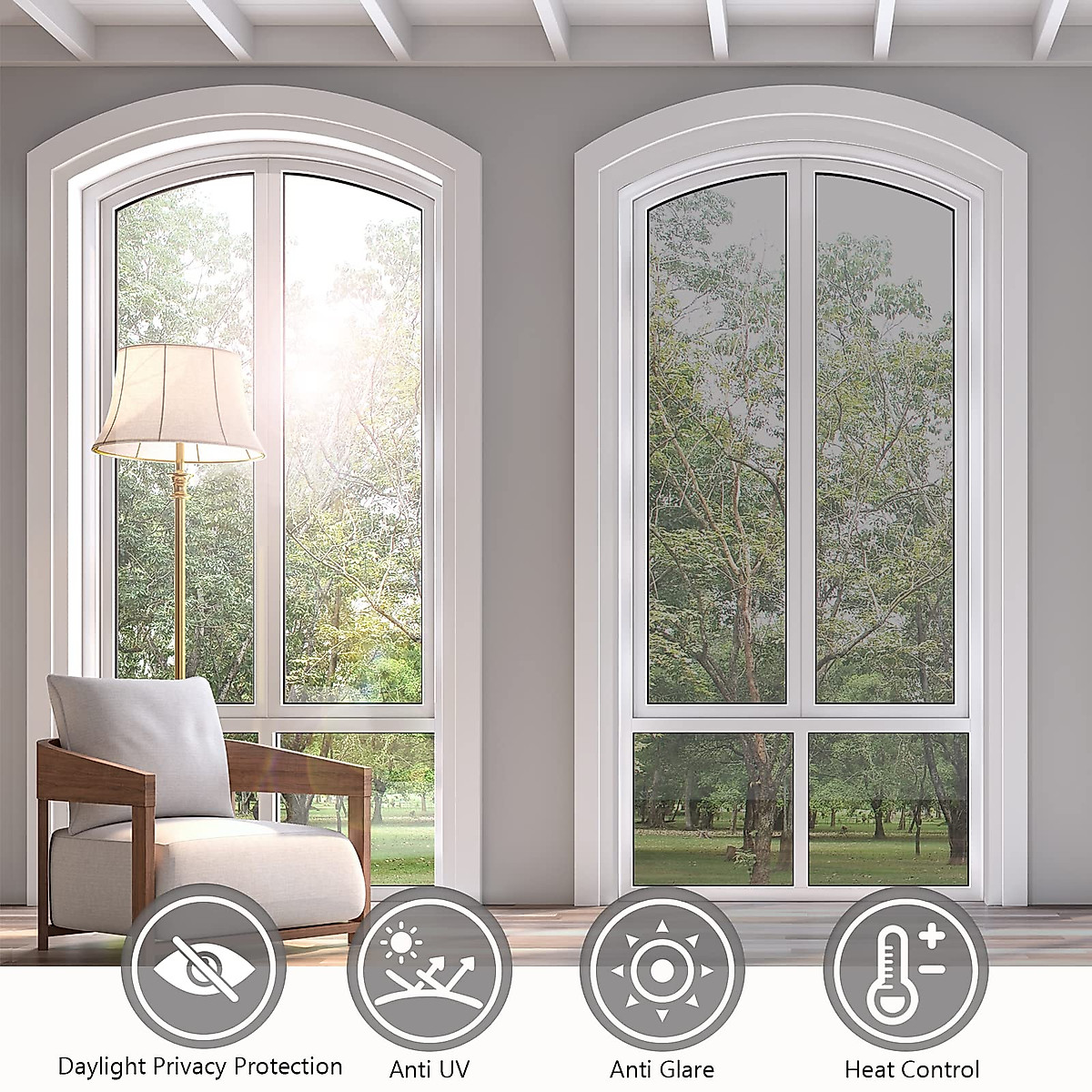 KESPEN Window Privacy Film One Way Daytime Privacy Static Cling Sun Blocking Anti UV Reflective Window Tint for Home and Office, Silver, 17.5 Inch X 6.5 Feet