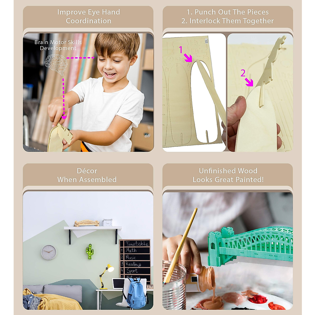 Puzzled Sydney Bridge 3D Wooden Puzzle Model Kit - Fun and Education Wooden Building Kits for Kids, DIY Wooden Puzzle Toy Bridge Model Construction Kit, Cool Architecture Gifts for Kids - 55 Pieces