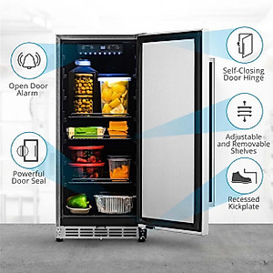 NewAir 15" Commercial Beverage Refrigerator | Weatherproof Stainless Steel Fridge | Built-In or Freestanding Outdoor Patio Fridge For Beer, Wine, Food NCR032SS00