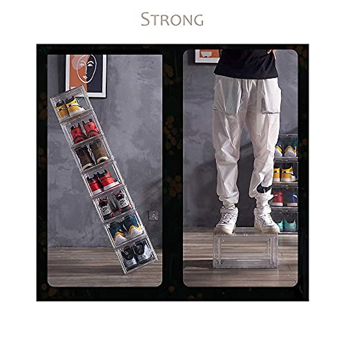 AFULILI Magnetic Shoe Storage Boxes Stackable Front Open Acrylic Organizer Sneaker Display Case for Shoe or Collections Clear Closet Shelf (Clear)