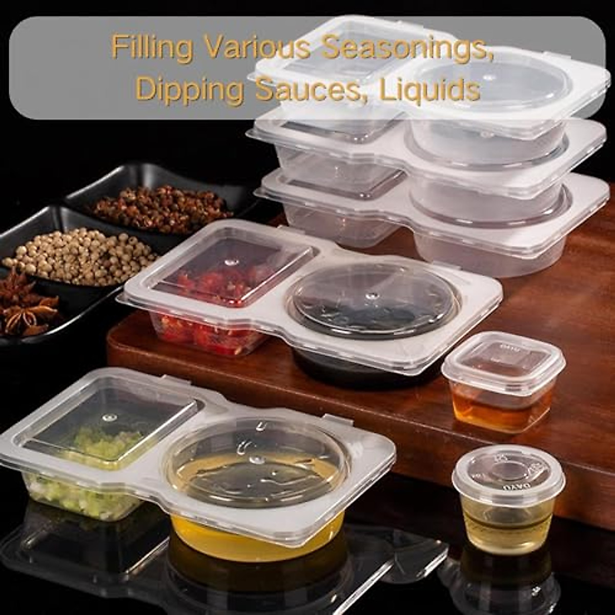 mikloza 5/15/25PCS Double Compartment Condiment Container, Portable Reusable Sauce Container, Dual Compartment Containerfor for Condiment, Dip, Sauce, Sampling and Travel Snacks (5Pcs)