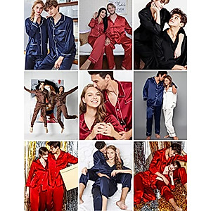 Ekouaer Silky Pajamas for Women Long Sleeve Satin Top with Long Lounge Pants Set Pockets Sleepwear Pjs (Champagne,M)