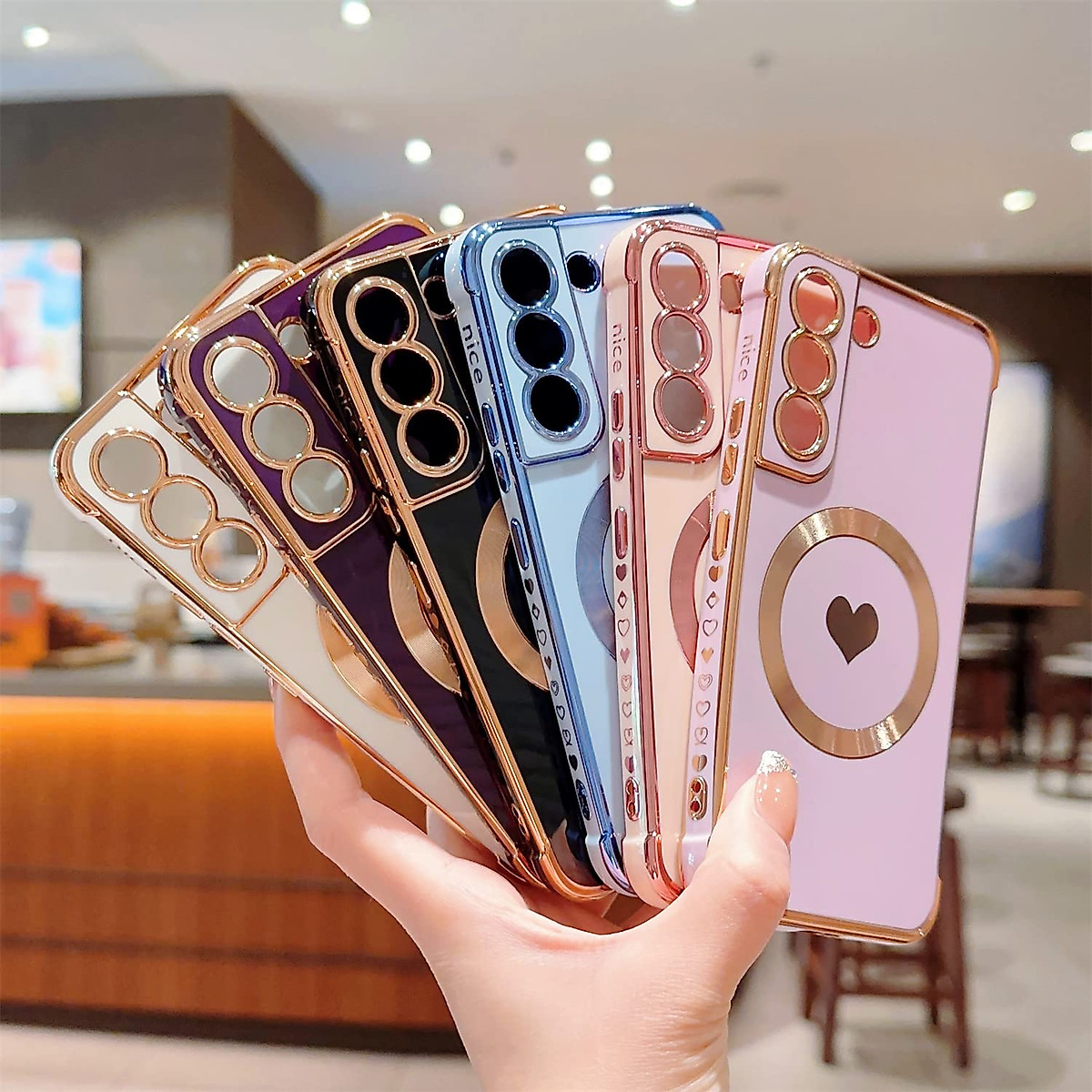 JFWEN Magnetic Phone Case for Samsung Galaxy S22 Plus Case Compatible with MagSafe Cute Love Heart Shockproof Full Camera Lens Protection Soft Back Cover for Galaxy S22 Plus 5G 6.6''-Pink