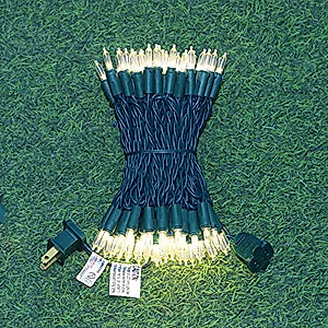 JinBest 100 LED Warm White Green Wire String Lights, UL Certified and Commercial Mini Light Set, for Indoor Outdoor Party, Patio, Trees.