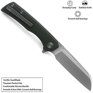 Miguron Knives M Malory Flipper Folding Knife 3.5" Satin 14c28n Blade Green Micarta Handle Outdoor Camping Hiking Pocket Knife MGR-809MGN