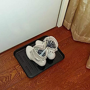 Boot Mat Tray for Floor Protection,3 Pack Black Shoe Tray,Boot Drying Mat w/Lip, Dirt Rug, Dog Water Mat & Litter Box ray,Garden Garage-Indoor Outdoor (Black)