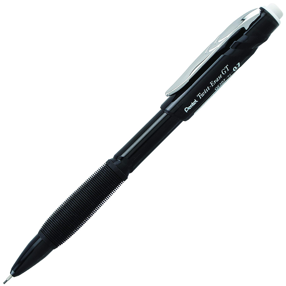 Pentel Twist-Erase GT, 0.7mm, Mechanical Pencil Transparent Black, Box of 12 (QE207A)