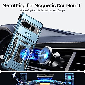 KOVASIA for Pixel 7 Pro Case, Shockproof Bumper Case for Pixel 7 Pro, with Ring Holder Kickstand for Google Pixel 7 Pro Case, Heavy Duty Protection with Sliding Camera Cover for Pixel 7 Pro, Sky Blue