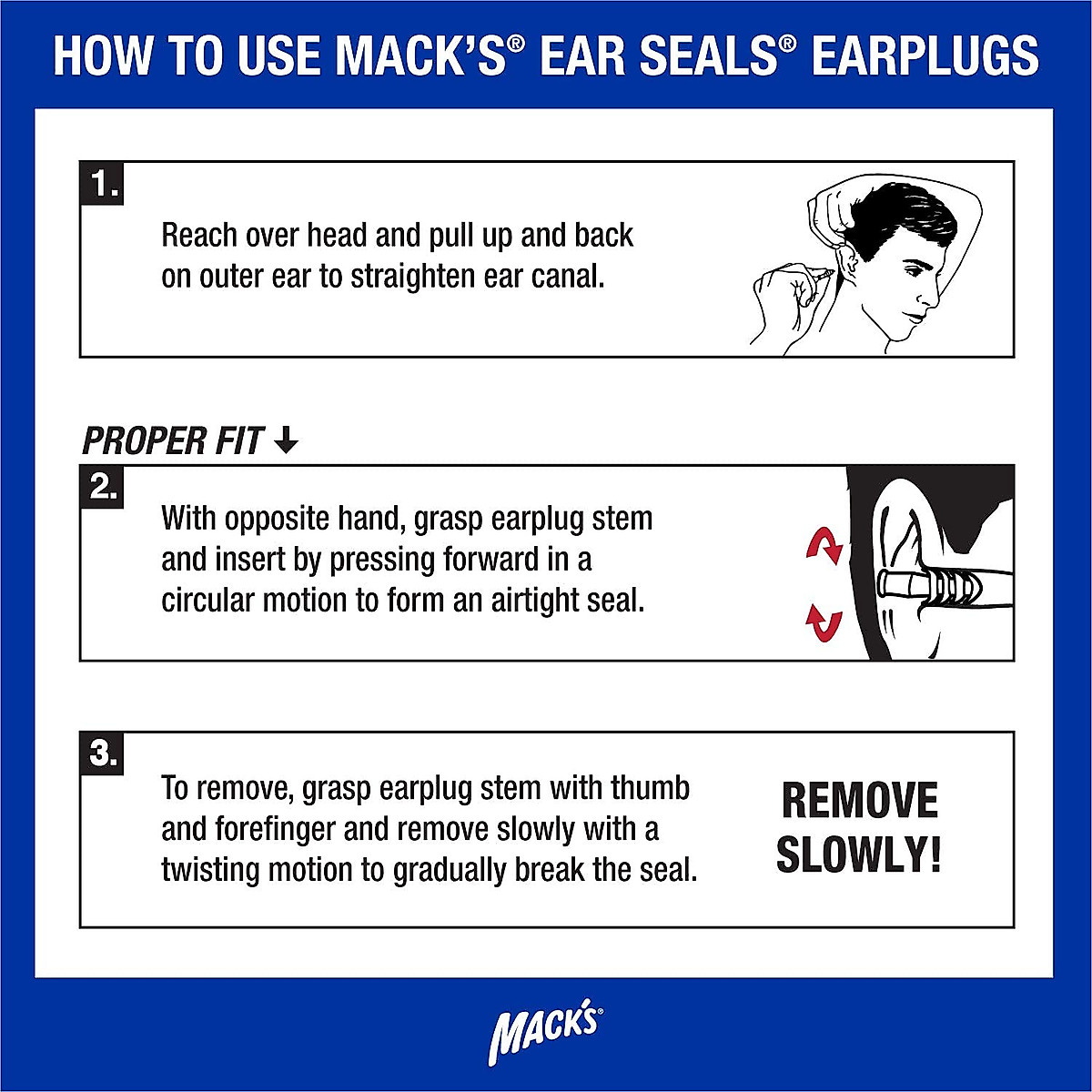 Mack’s Ear Seals Shooting Earplugs, 1 Pair with Detachable Cord - 26db High NRR