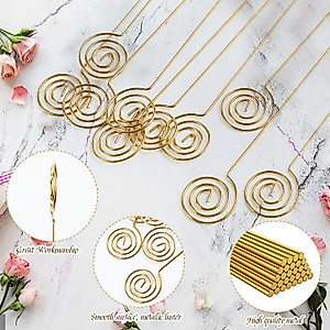 CCINEE 30Pcs Metal Wire Floral Place Card Holder Pick 13In Golden Floral Picks Photo Memo Car Holder for Wedding Birthday Party Supply（Round Shaped）