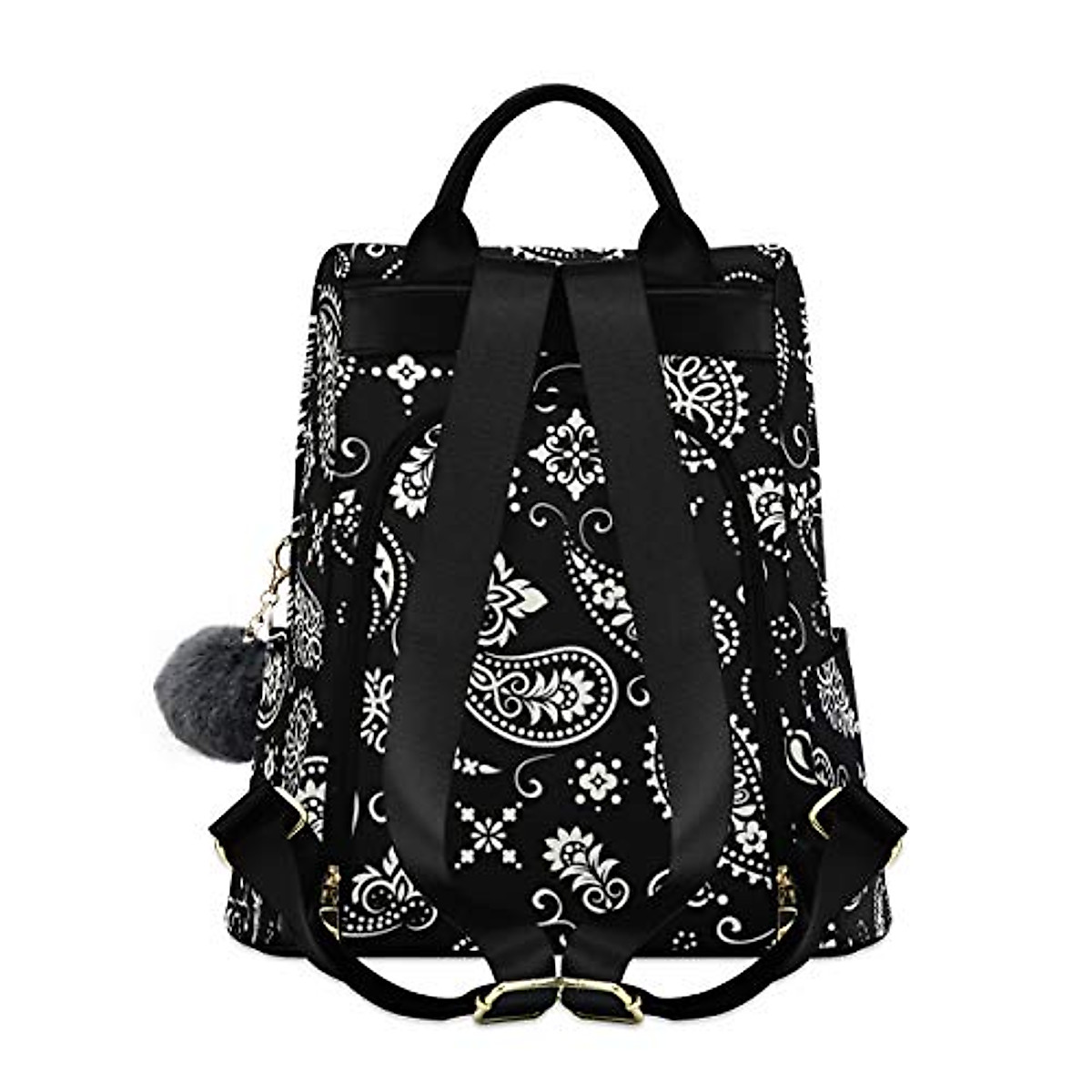 ALAZA Ornament Paisley Bandana Print Black Backpack Purse for Women Anti Theft Fashion Back Pack Shoulder Bag