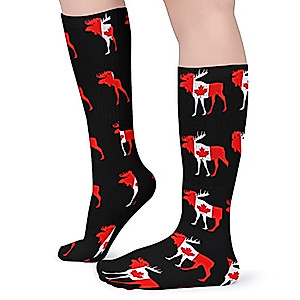 aifaqukuanga Canadian Flag Moose Silhouette 5-Pack Men And Women Casual Long Socks Breathable Athletic Running Socks