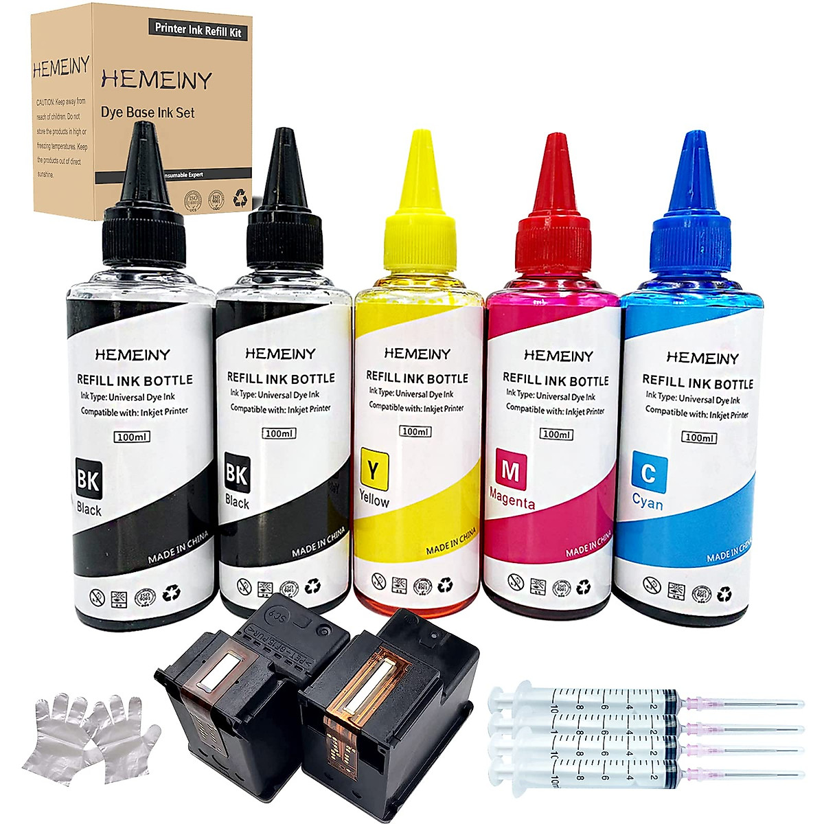 HEMEINY 62XL Ciss Ink Cartridges and Ink Refill Bottles Compatible with HP Envy 5540 5541 5542 5543 5544 5545 5547 5548 5549 5640 5642 5643 5644 5660 5661 5663 5664 5665 7640 7643 7644 7645 Printer