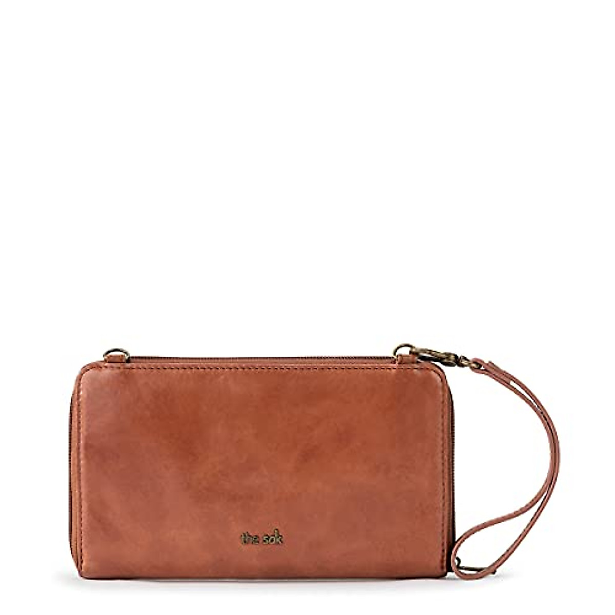 The Sak Sequoia Leather Smartphone Flap Crossbody, Chestnut Floral Etch