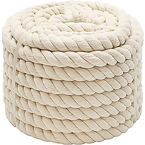 1OO% Cotton Rope (1 inch x 48 feet) Natural Thick Twisted Rope for Crafts, Sports Tug of War, Hammock, Home Decorating Wedding Rope