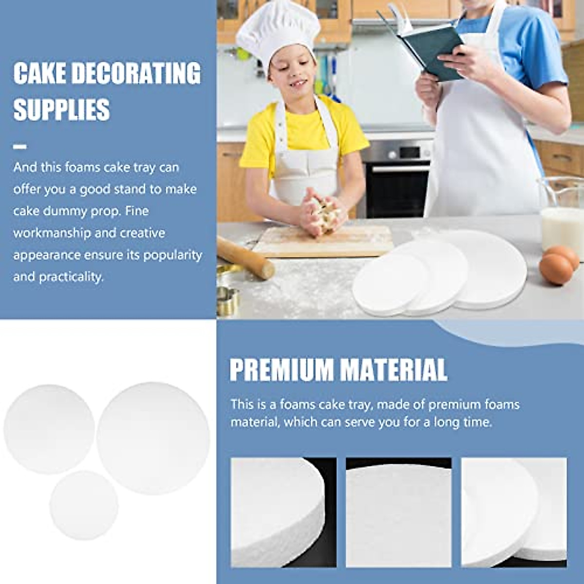 Anneome 9 Pcs Foam Cake Base Diy Cake Circle Cupcake Round Serving Tray Diy Craft Foam Circle Round Cake Pan Cake Circles Decor Fondant Cake Practice Tray Extra Hard Model White