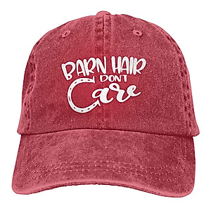 KKMKSHHG Barn Hair Don't Care Baseball Cap, Adjustable Vintage Cotton Denim Dad Hat for Women and Men (Barn Hair Don't Care Red, One Size)