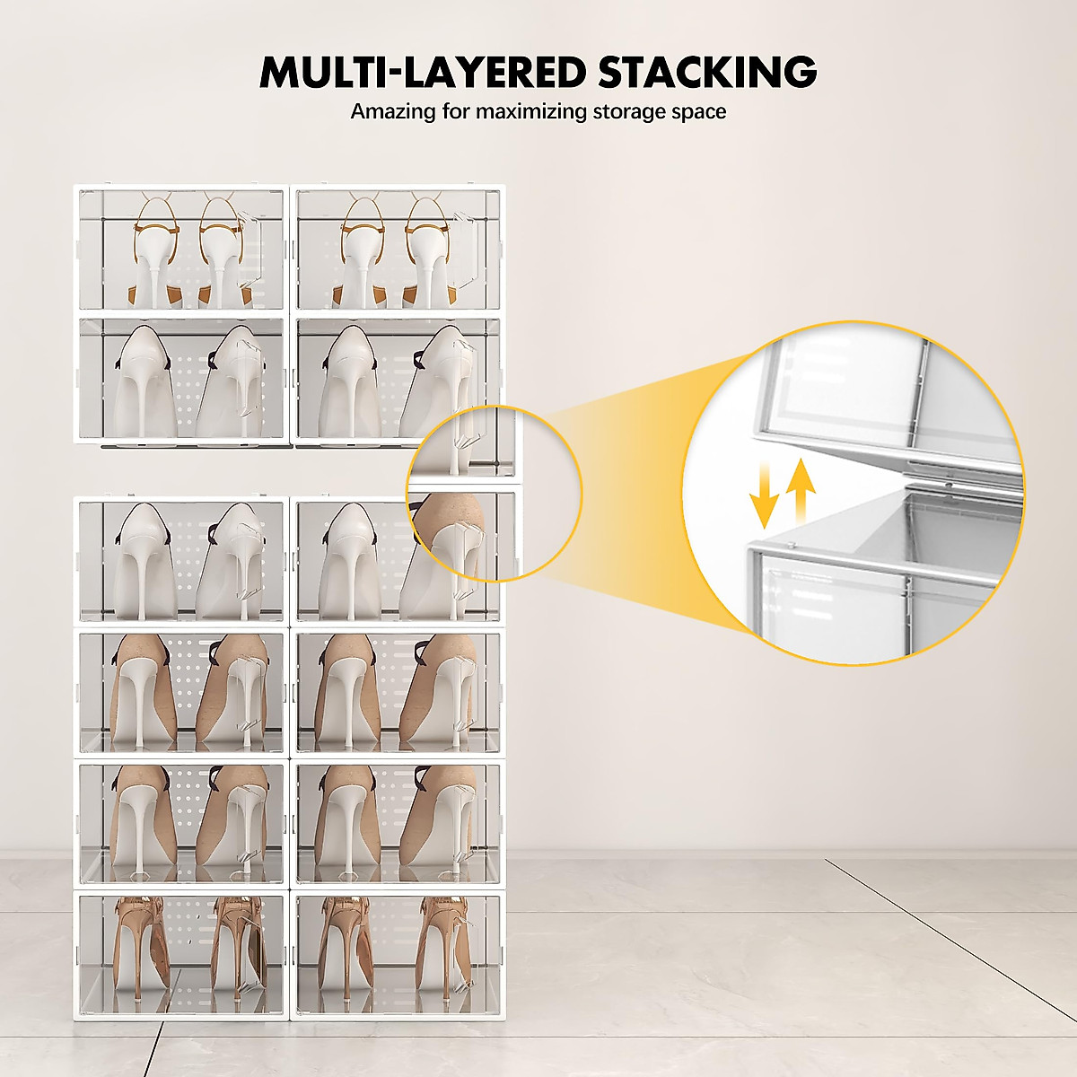 SEE SPRING 12 Pack Shoe Storage Box, Clear Plastic Stackable Shoe Organizer for Closet, Space Saving Shoe Rack Sneaker Container Bin Holder, Clear