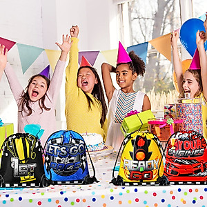 Ferraycle 16 Pcs Race Car Birthday Party Supplies Race Car Favor Bags Race Car Drawstring Bags Goodie Bags for Gifts, 4 Styles