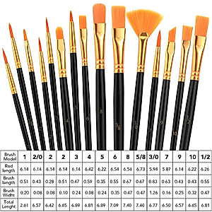 AROIC Acrylic Paint Brush Set,1pack/15pcs Nylon Hair Acrylic Painting Brush,Watercolor Rock Face Painting Brush, Artist Craft Brush Supplies, Paint Brush Set for All Purposes Children Adult Painting.