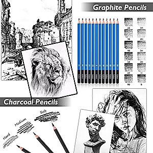 Caliart Art Supplies, Drawing Supplies, Premium Art Set Sketching Kit with 100 Sheets 3-Color Sketch Book, Graphite, Colored, Charcoal, Watercolor & Metallic Pencils for Artists Adults Teens Beginners